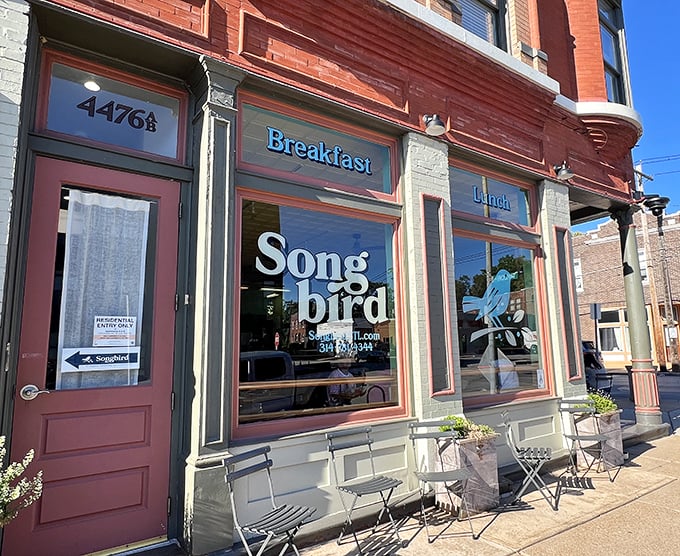 Songbird's historic brick corner building in The Grove doesn't shout for attention—it simply waits for those wise enough to discover its breakfast treasures.