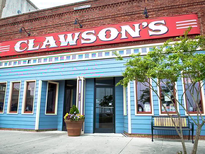 That iconic red sign against the blue exterior isn't just eye-catching—it's practically a lighthouse beacon for hungry souls navigating downtown Beaufort.