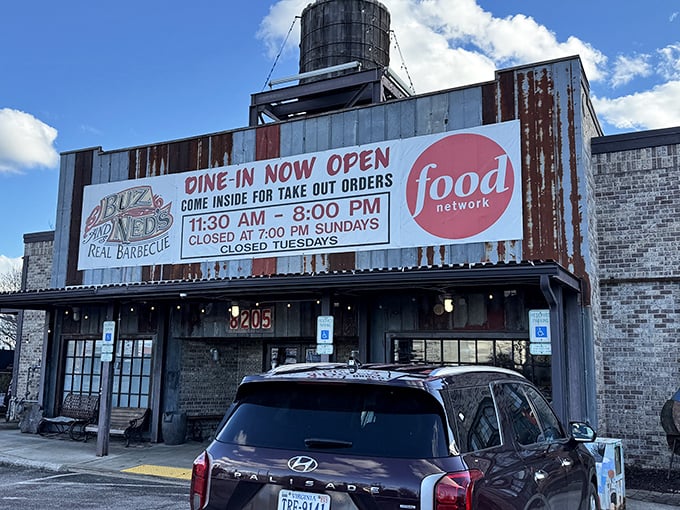 That water tower perched on top isn't just for show – it's a beacon calling barbecue pilgrims home to Richmond.