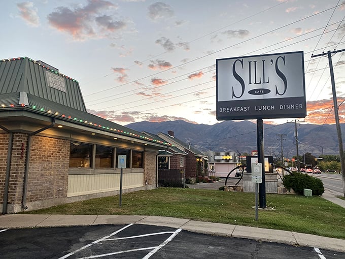 Sill's Café stands proudly against Utah's majestic Wasatch Mountains, like a humble guardian of breakfast traditions that time forgot.