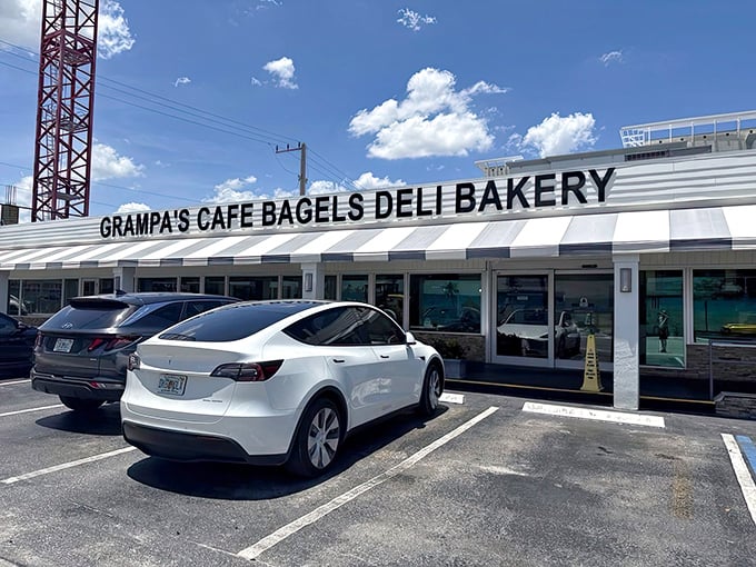 That iconic sign promises everything a homesick New Yorker dreams about: bagels, deli, and bakery treasures all under one roof.