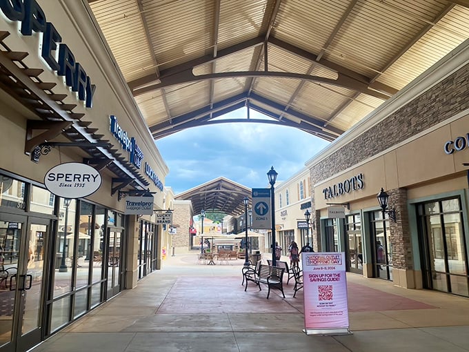 The covered walkways at Charlotte Premium Outlets aren't just practical—they're your shield against both Carolina sunshine and unexpected downpours while treasure hunting for deals.