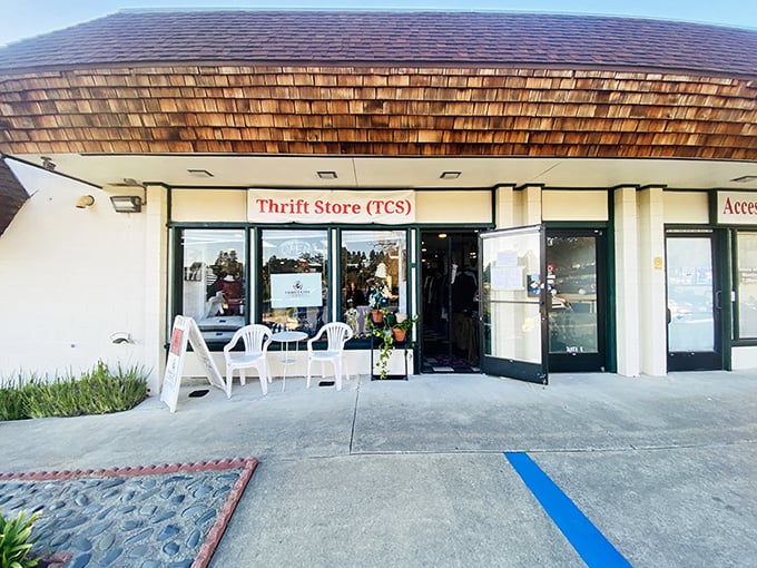 The unassuming exterior of Thrift City belies the wonderland within. Like a treasure chest disguised as a strip mall storefront.