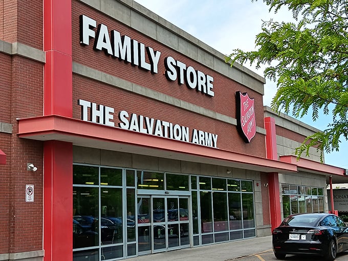 The iconic red-brick facade with its distinctive Salvation Army shield promises treasure hunting adventures that beat any mall experience hands down.