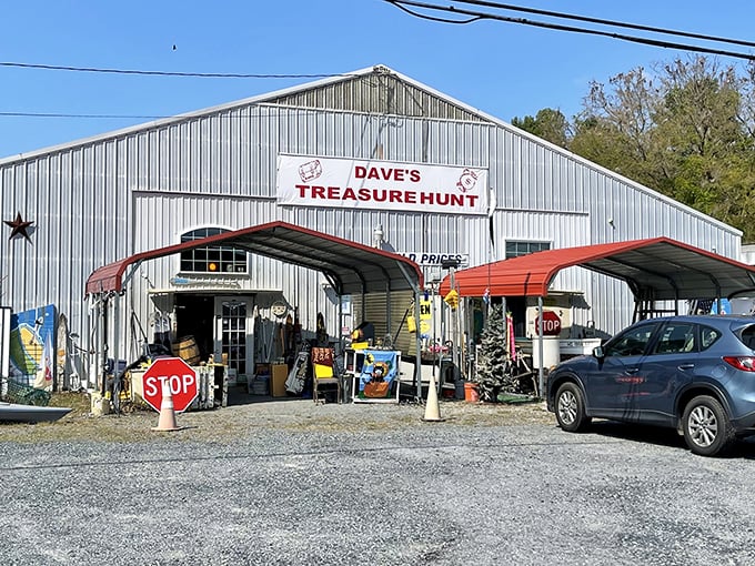 Like a retail mullet—business in the front, party in the back—Dave's metal exterior hides a wonderland of vintage collectibles inside.