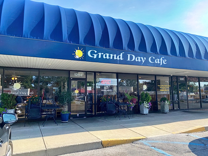 That cheerful blue awning isn't just decoration—it's a beacon calling breakfast lovers home to their happy place.