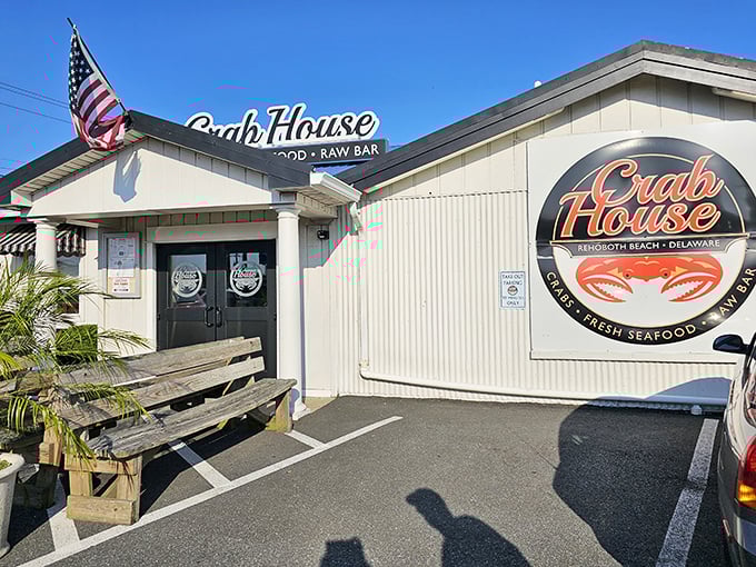 Where American flags and fresh seafood come together—a coastal Delaware tradition that never goes out of style.
