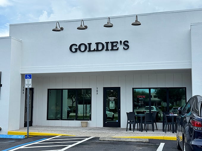 Bathed in Florida sunshine, Goldie's clean exterior gives nothing away about the comfort food paradise waiting inside. Sometimes the best places don't need flashy signs.