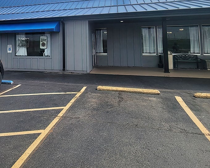 Another angle of culinary promise. That blue trim isn't just decoration—it's a beacon for hungry travelers who know that roadside gems rarely advertise their greatness.