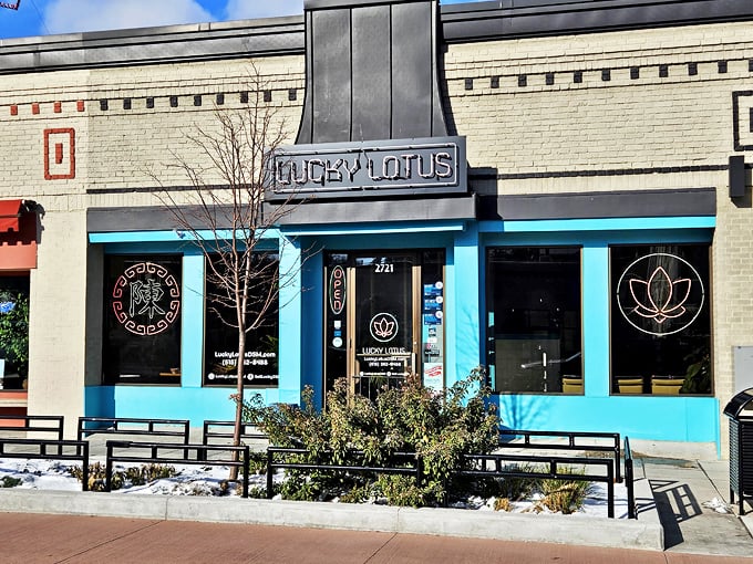 That turquoise facade isn't just eye-catching—it's a beacon calling you toward some seriously spectacular noodles inside.