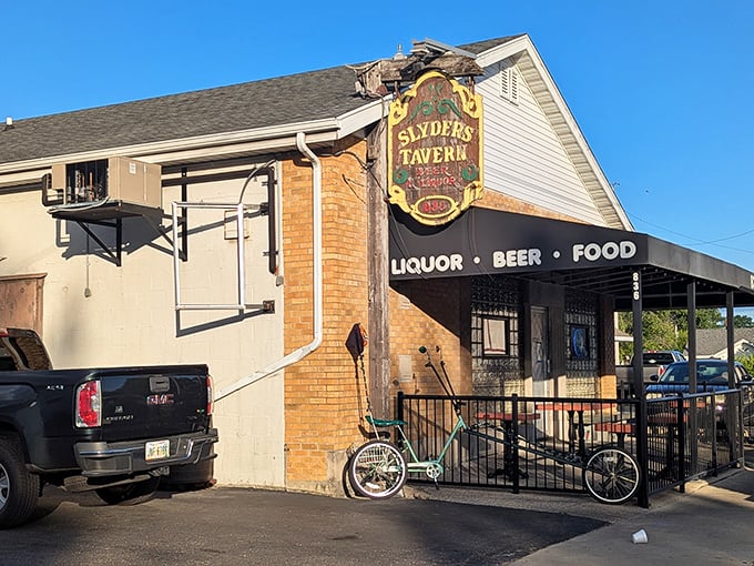 The unassuming exterior of Slyder's Tavern stands as a beacon to burger lovers, promising unpretentious delights within its humble walls.