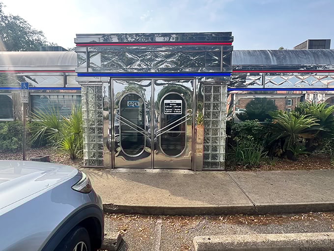 Those gleaming chrome doors aren't just an entrance—they're a time portal to when breakfast was king and calories didn't count.