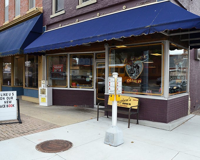 The blue awning of Larrison's Diner stands like a beacon of breakfast hope on Seymour's main street. Small-town America at its most delicious.