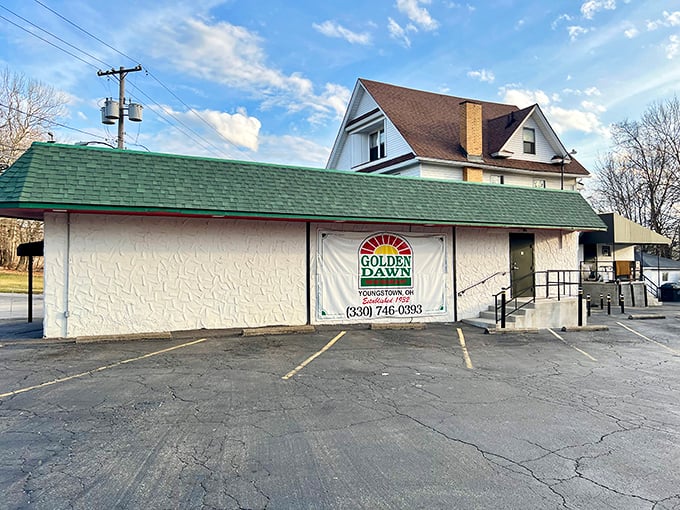 The unassuming exterior of Golden Dawn Restaurant in Youngstown hides culinary treasures within, like finding a vintage Rolex at a yard sale.