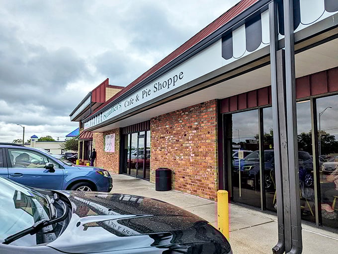 The unassuming brick exterior of Stauffer's hides a pie paradise within. Like finding a secret treasure map in your grandma's attic.
