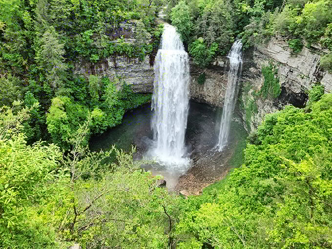 The crown jewel of Tennessee's state parks doesn't just show off – it performs a full-on nature symphony with its 256-foot waterfall centerpiece.
