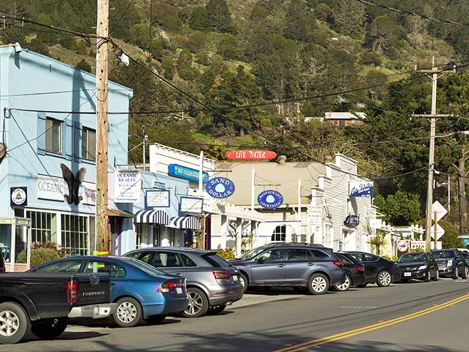 Stinson Beach’s main street feels like a postcard brought to life—pastel storefronts, ocean breezes, and a laid-back coastal charm that makes you want to linger just a little longer.