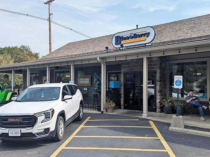 The unassuming exterior of The Blue Berry Café in Bellbrook hides a breakfast paradise that locals line up for. Worth every minute of the wait!