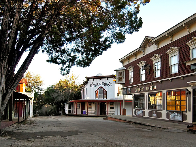 The Opera House and Cowboy Museum stand as sentinels of Wimberley's charm, where history meets small-town magic at golden hour.
