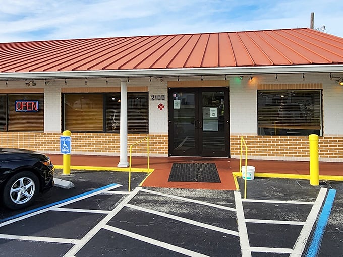 That iconic orange roof signals breakfast paradise ahead. No fancy frills, just the promise of honest-to-goodness comfort food waiting inside.