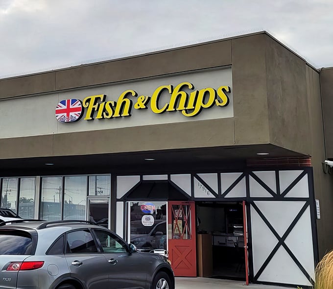 The unassuming exterior of Union Jack Fish & Chips hides culinary treasures within, like finding Buckingham Palace tucked between a dry cleaner and hardware store.