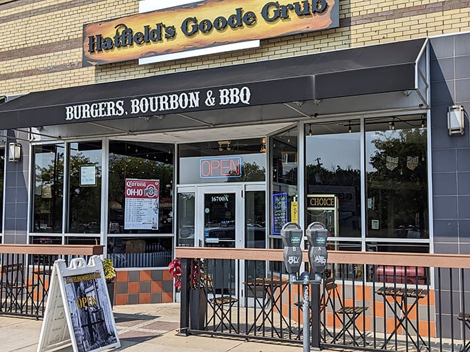 The unassuming storefront of Hatfield's Goode Grub promises "Burgers, Bourbon & BBQ" – three words that have launched a thousand road trips and zero regrets.