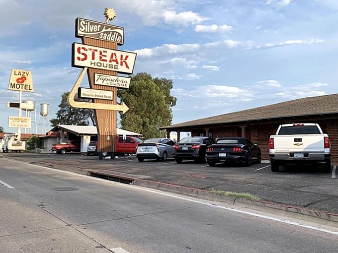 That retro sign isn't just nostalgic decoration – it's a beacon guiding hungry souls to beef nirvana.