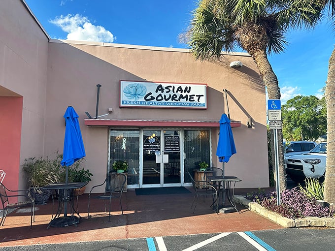 The unassuming exterior of Asian Gourmet in Melbourne hides culinary treasures within – like finding a diamond in a strip mall setting.