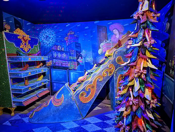 This kaleidoscopic dreamscape of holiday whimsy looks like what would happen if Dr. Seuss and Salvador Dalí collaborated on Christmas decorations after sharing a plate of sugar cookies.