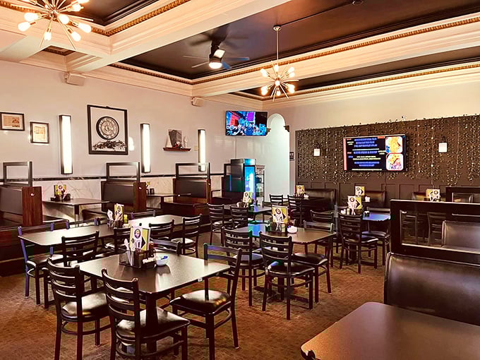 Inside Arty's Sunny Side Café, the preserved vintage ceiling and comfortable seating invite you to linger over coffee and conversation.