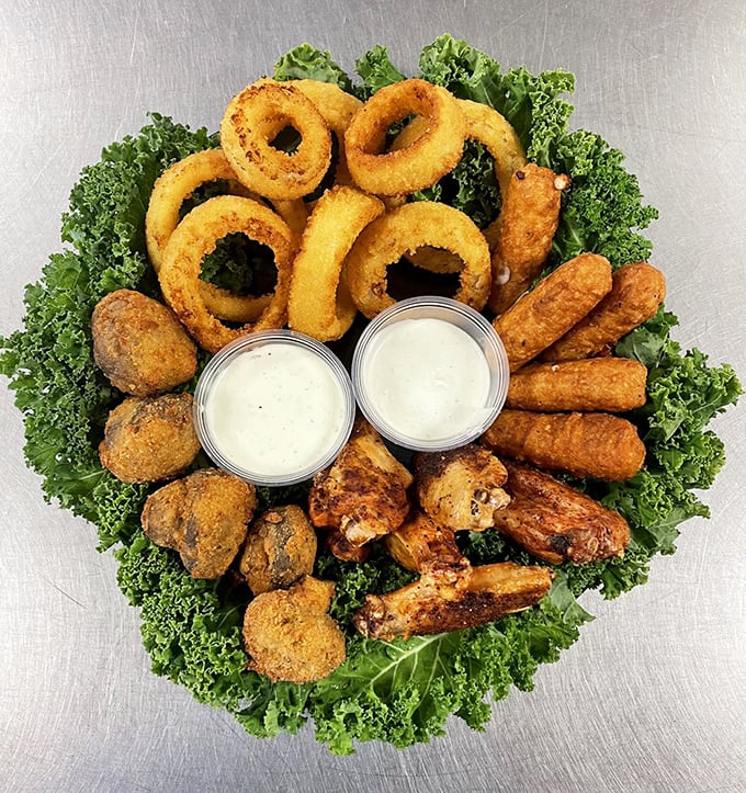 The appetizer platter that answers the eternal question: "Why choose one fried delight when you can have them all?"