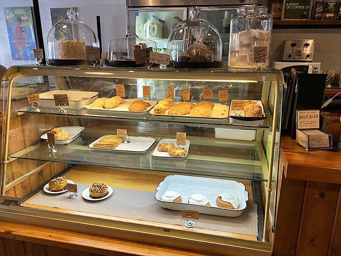 The pastry case at The Roost isn't just a display—it's a gallery exhibition of carbohydrate artistry that makes waiting for a table almost bearable.