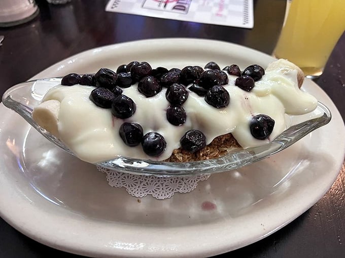 The Breakfast Banana Split proves that sometimes dessert for breakfast isn't just acceptable—it's downright inspirational.