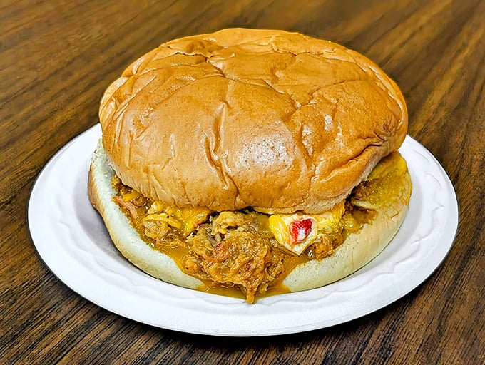 This isn't just a sandwich; it's South Carolina's soul between two buns—barbecue meets pimento cheese in a combination that should be on the state flag.