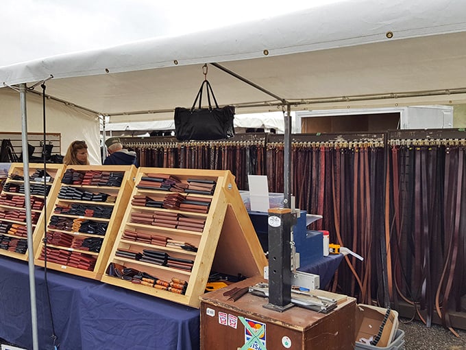 Leather goods heaven! Each belt tells a different story—from "I've been riding horses" to "I once attended a very wild concert."