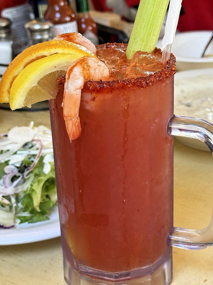 This Bloody Mary isn't just a drink – it's a meal with a kick that brings a shrimp to the party. Sunday brunch goals, achieved.