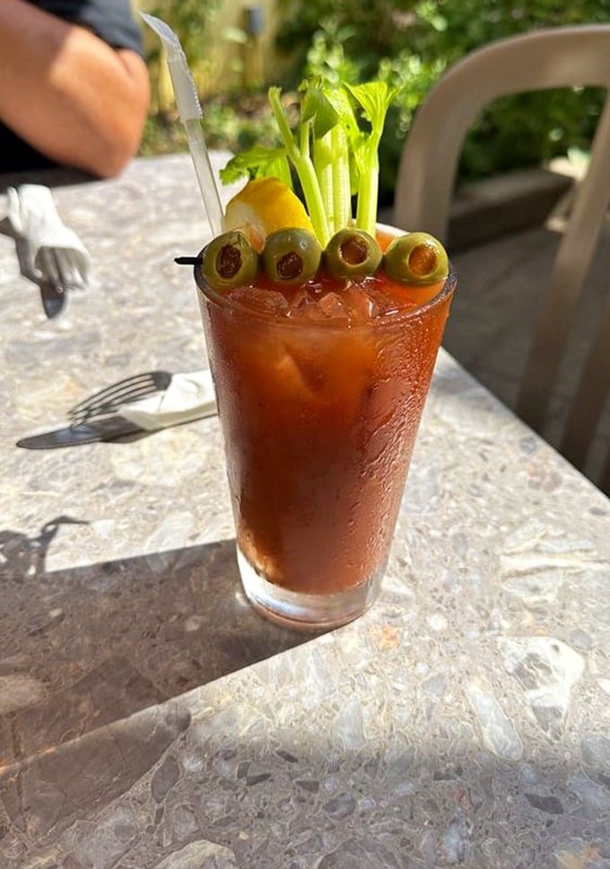 A Bloody Mary that's practically a salad, with enough garnishes to count as an appetizer before your breakfast arrives.
