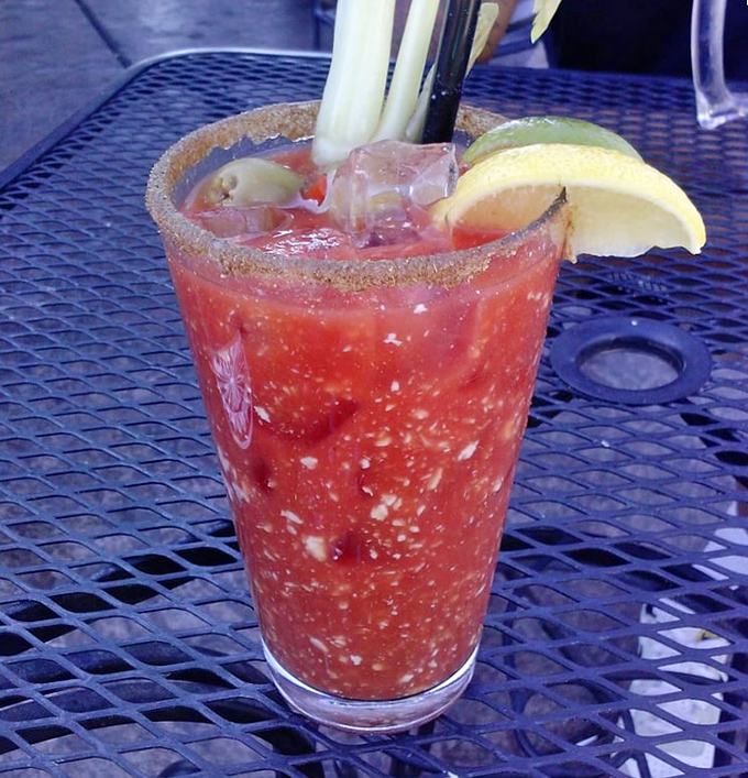 This Bloody Mary isn't just a drink – it's a meal with a kick. The celery stick is just pretending this is healthy.