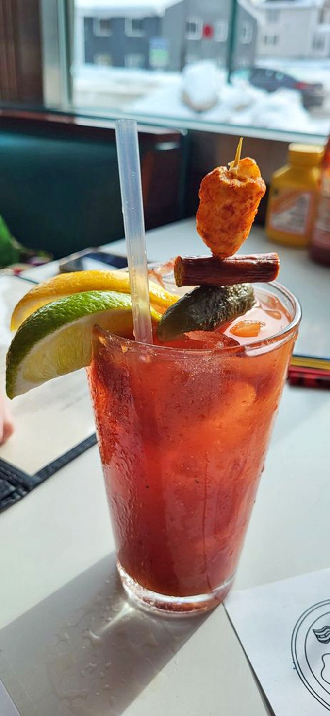 This Bloody Mary isn't just a drink—it's a meal, a conversation piece, and possibly the solution to world peace, all in one glass.