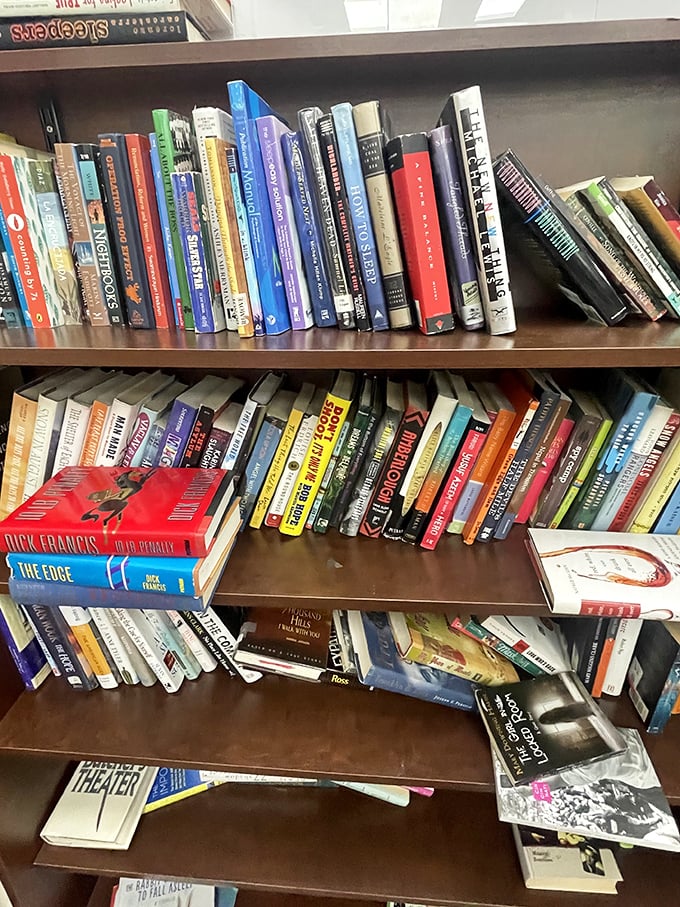Literary roulette at its finest—where bestsellers mingle with obscure titles, creating the most democratic library this side of Brooklyn.