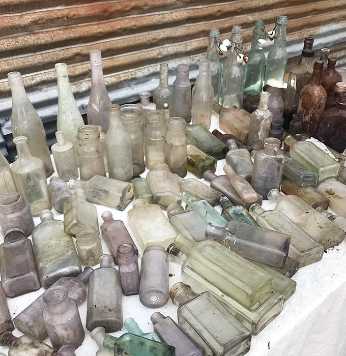 The light playing through these vintage bottles creates a stained-glass effect. Someone's trash from a century ago becomes today's treasure.