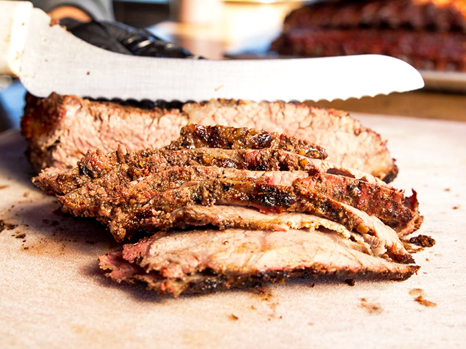 Brisket with that signature smoke ring and bark that dreams are made of – Texas would be proud indeed.