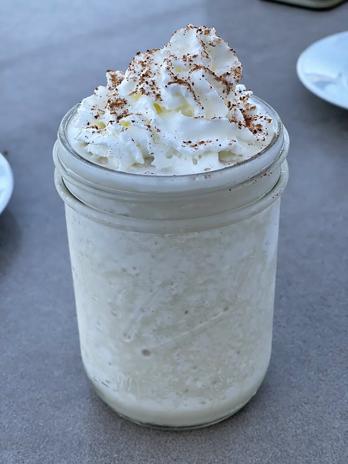 Buffalo milk cocktail topped with whipped cream and cinnamon—Catalina's signature drink that makes ferry seasickness a distant memory.