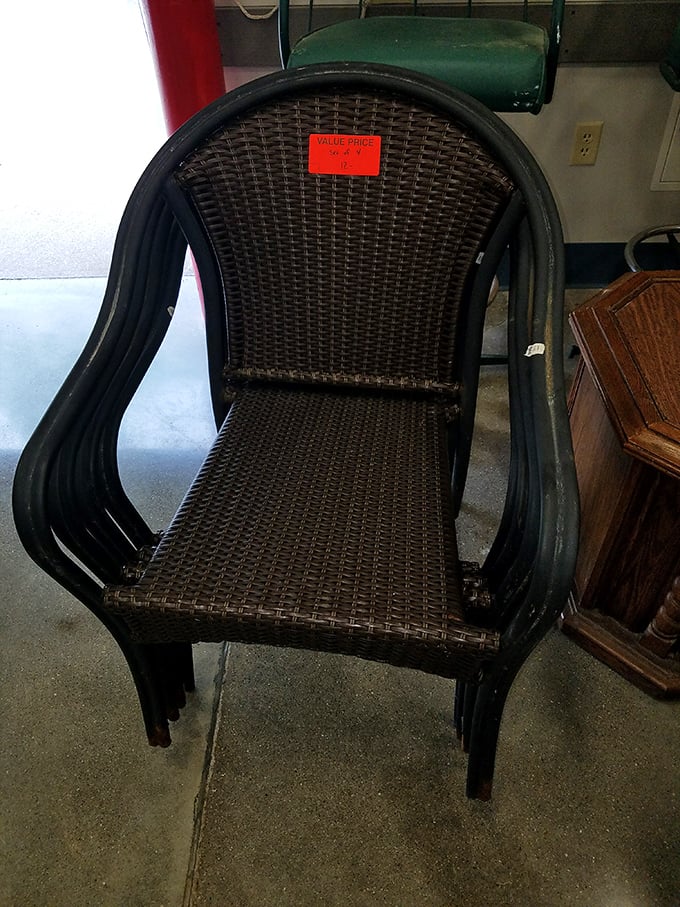 This wicker chair isn't just furniture—it's a throne awaiting its rightful bargain royalty. Comfort at a fraction of retail!