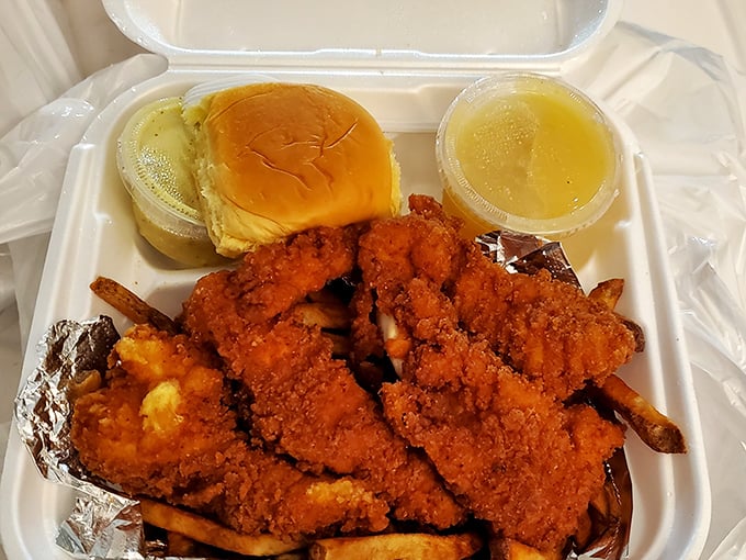 Proof that The Crab Galley doesn't just excel at seafood—these golden chicken tenders could convert even the most dedicated shrimp enthusiast.