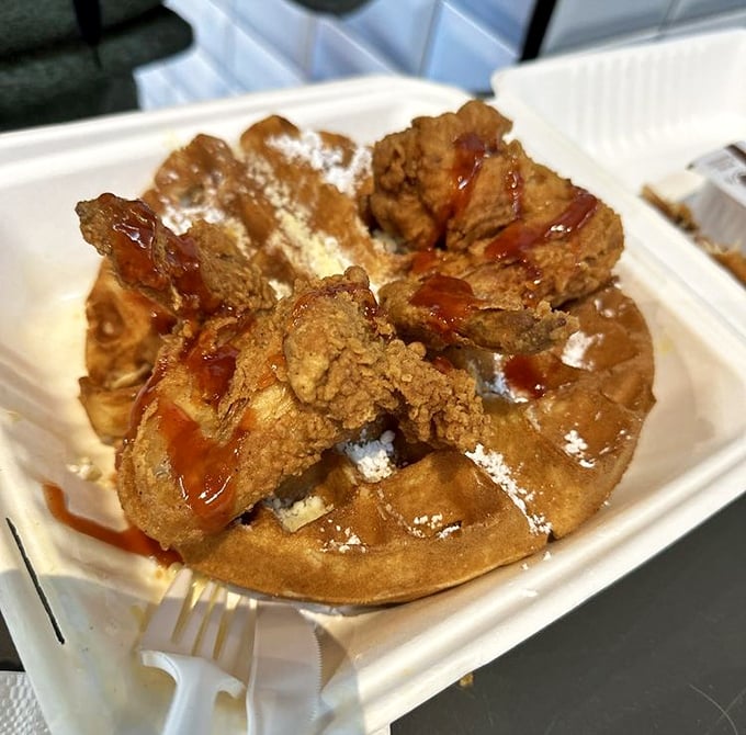 Chicken and waffles: the Romeo and Juliet of the food world, but with a much happier ending. Sweet meets savory in perfect harmony.