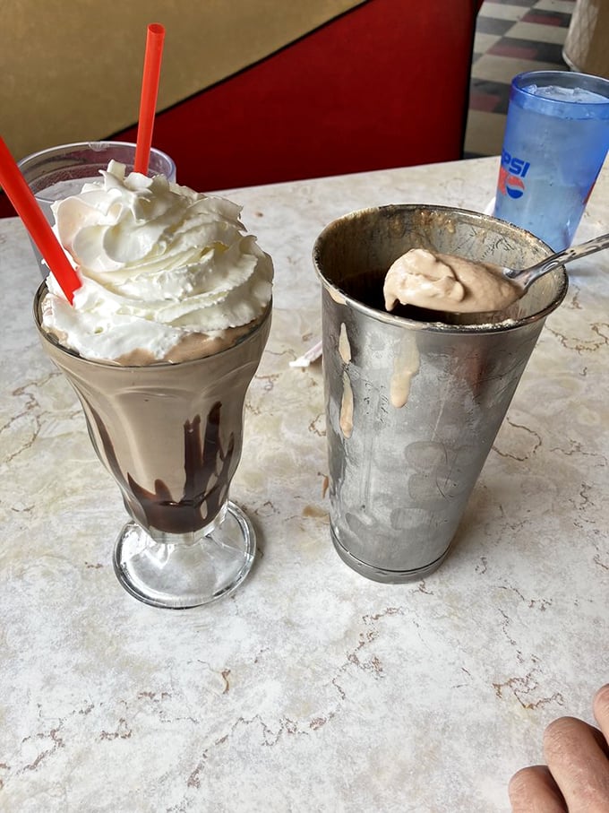 This chocolate malt isn't just a drink—it's a time machine in a glass. One sip and suddenly you're wearing saddle shoes and planning to go steady.