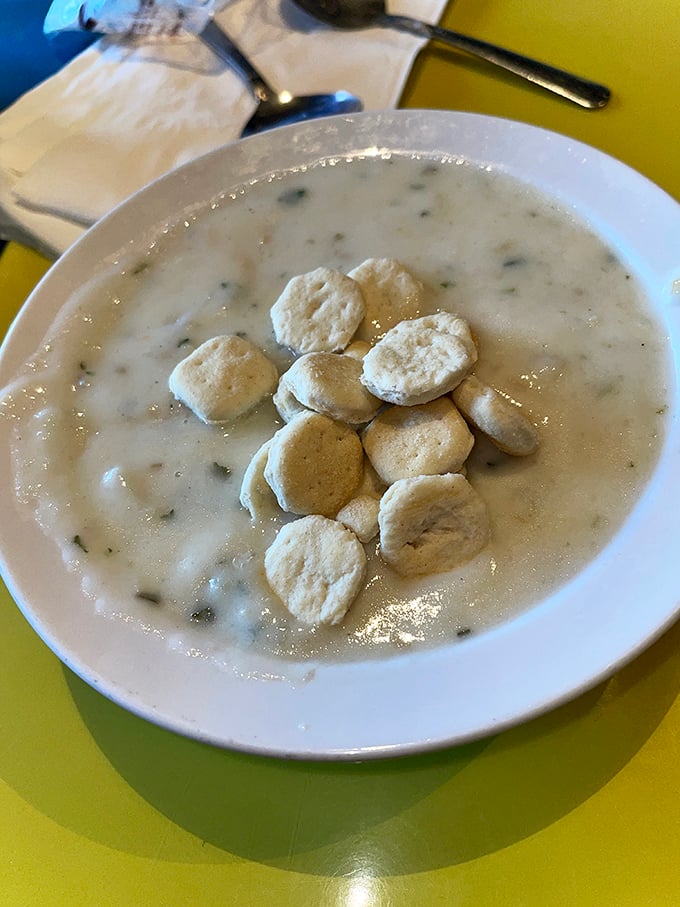 This isn't just soup—it's a bowl of creamy comfort dotted with mini dumplings that float like delicious life rafts in a sea of contentment.