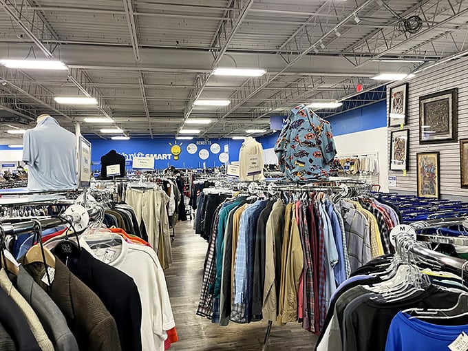 Racks on racks on racks. The men's section offers enough button-downs to dress every dad in Tennessee.
