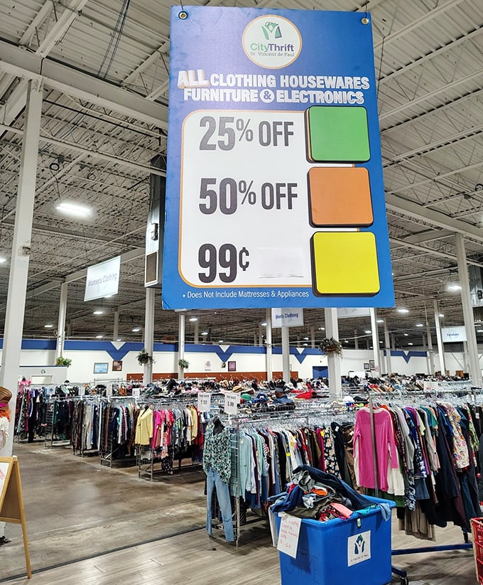 The color-coded tag system transforms shopping into strategy—seasoned thrifters know exactly which colors mean the deepest discounts on any given day.